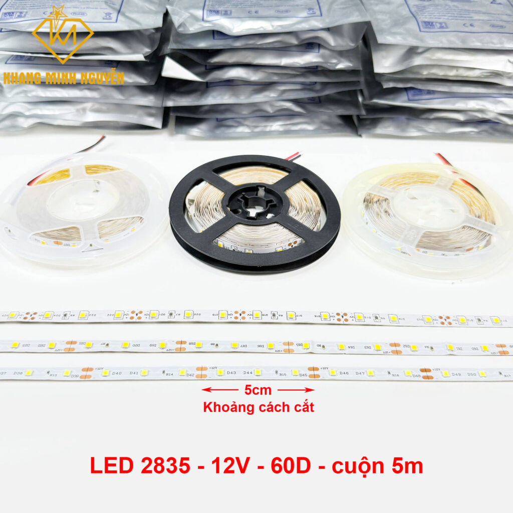 [Có sẵn] Đèn LED dây 12V 2835 SMD 60 mắt/mét - cuộn 5m giá rẻ